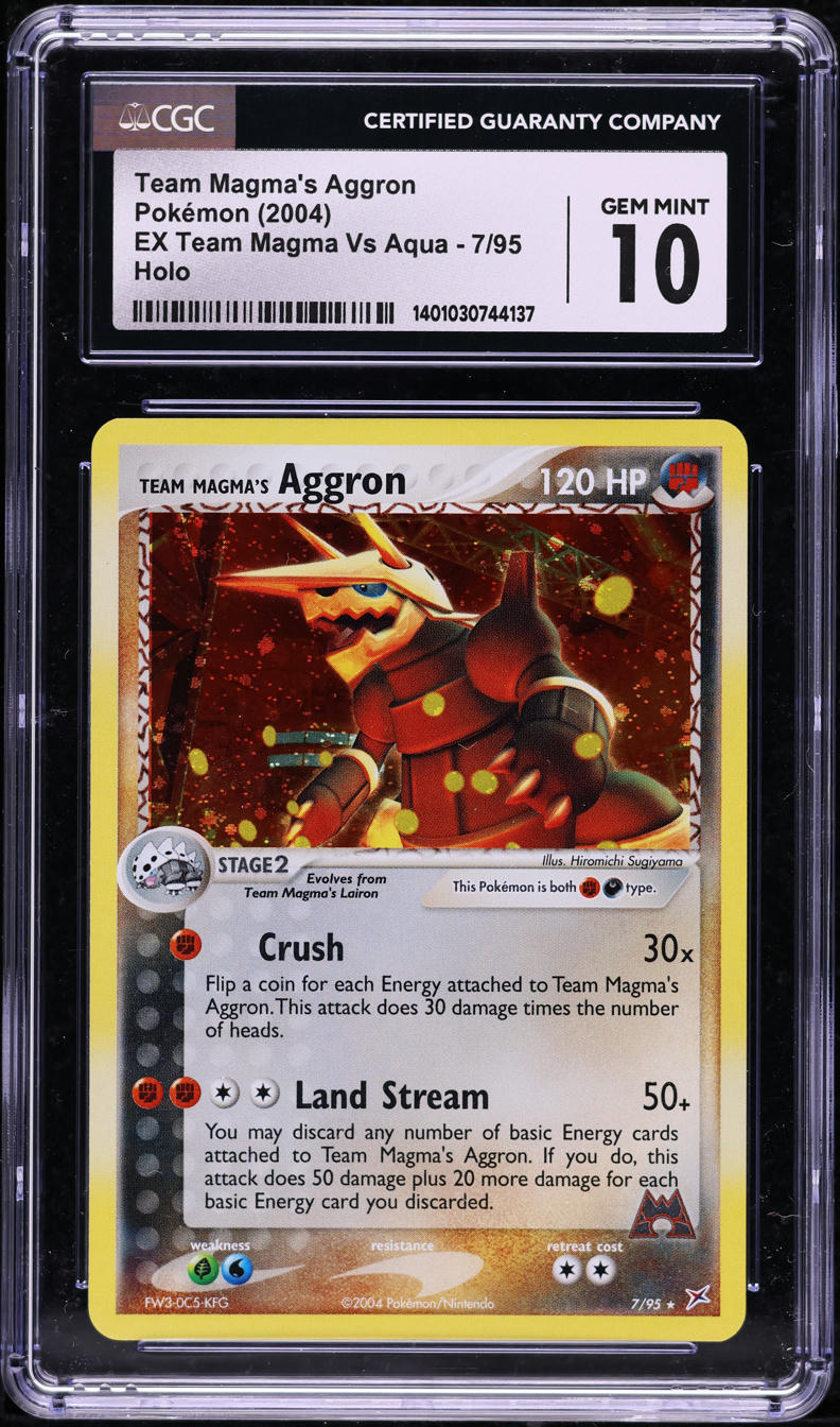 2004 POKEMON EX TEAM MAGMA VS AQUA HOLO TEAM MAGMA'S AGGRON #7 CGC 10 – lowpopping