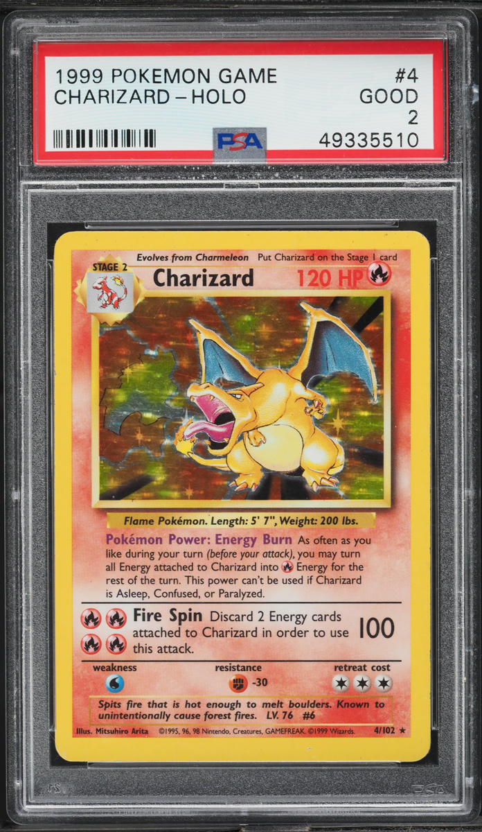 1999 POKEMON BASE SET HOLO CHARIZARD 4 PSA 2 GD Lowpopping 1999 POKEMON BASE SET HOLO CHARIZARD 4 PSA 2 GD Lowpopping