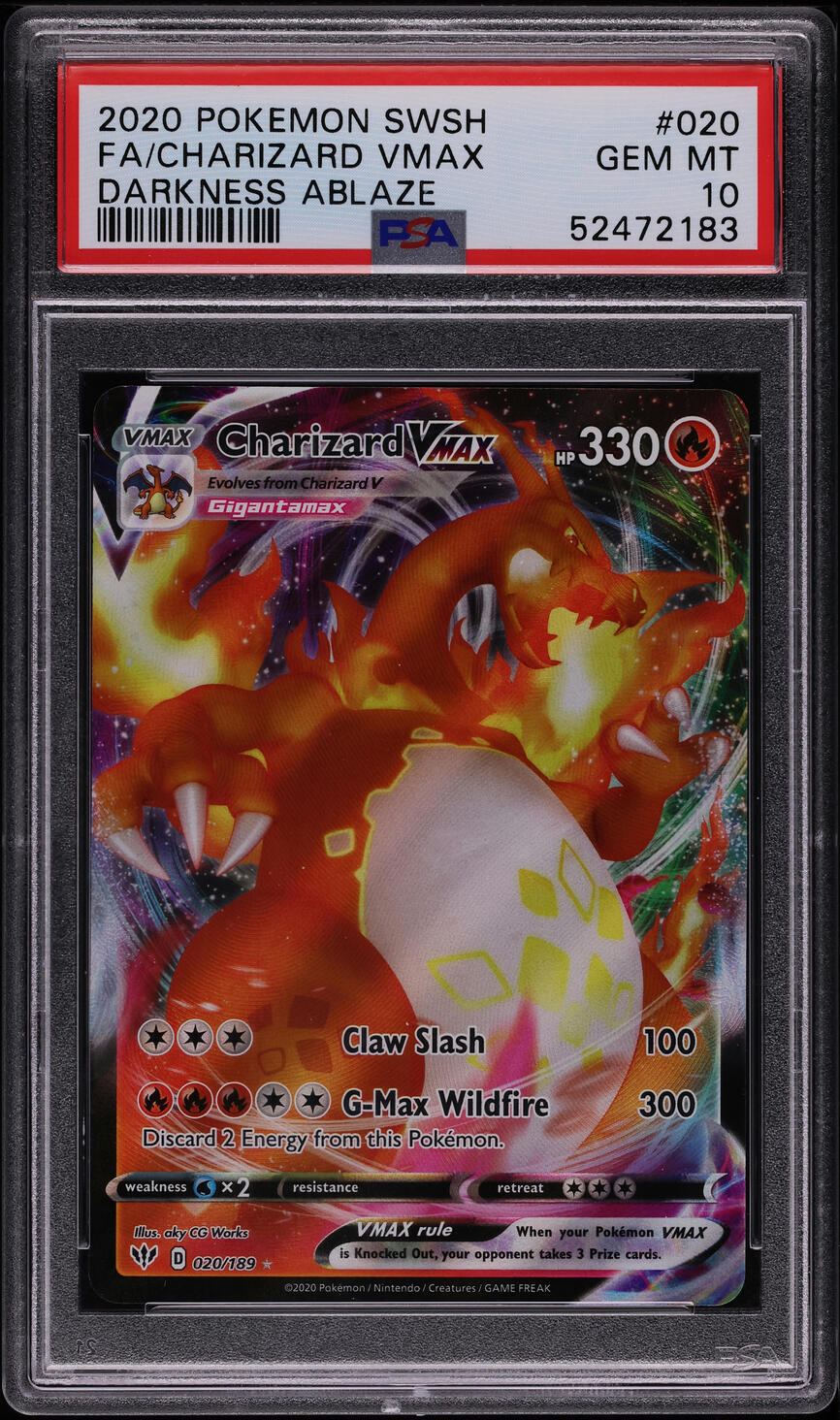 2020 POKEMON SWSH DARKNESS ABLAZE FULL ART CHARIZARD VMAX #20 PSA 10 G – lowpopping