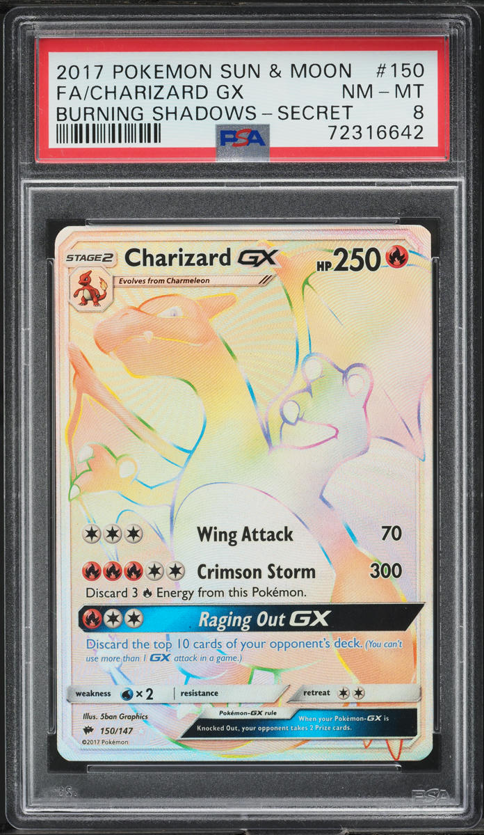 2017 POKEMON SM BURNING SHADOWS HYPER RARE CHARIZARD GX #150 PSA 8 NM- – lowpopping