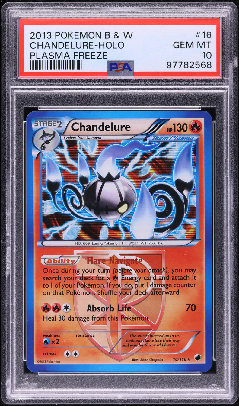 2013 POKEMON BLACK & WHITE PLASMA FREEZE HOLO CHANDELURE #16 PSA 10 GE – lowpopping