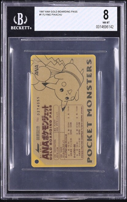 1997 POKEMON JAPANESE ANA GOLD BOARDING PASS FLYING PIKACHU #1 BGS 8 N ...