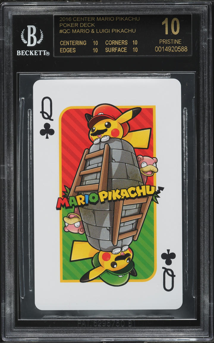 2016 POKEMON PLAYING CARDS MARIO LUIGI PIKACHU QUEEN OF CLUBS BGS 10 B ...