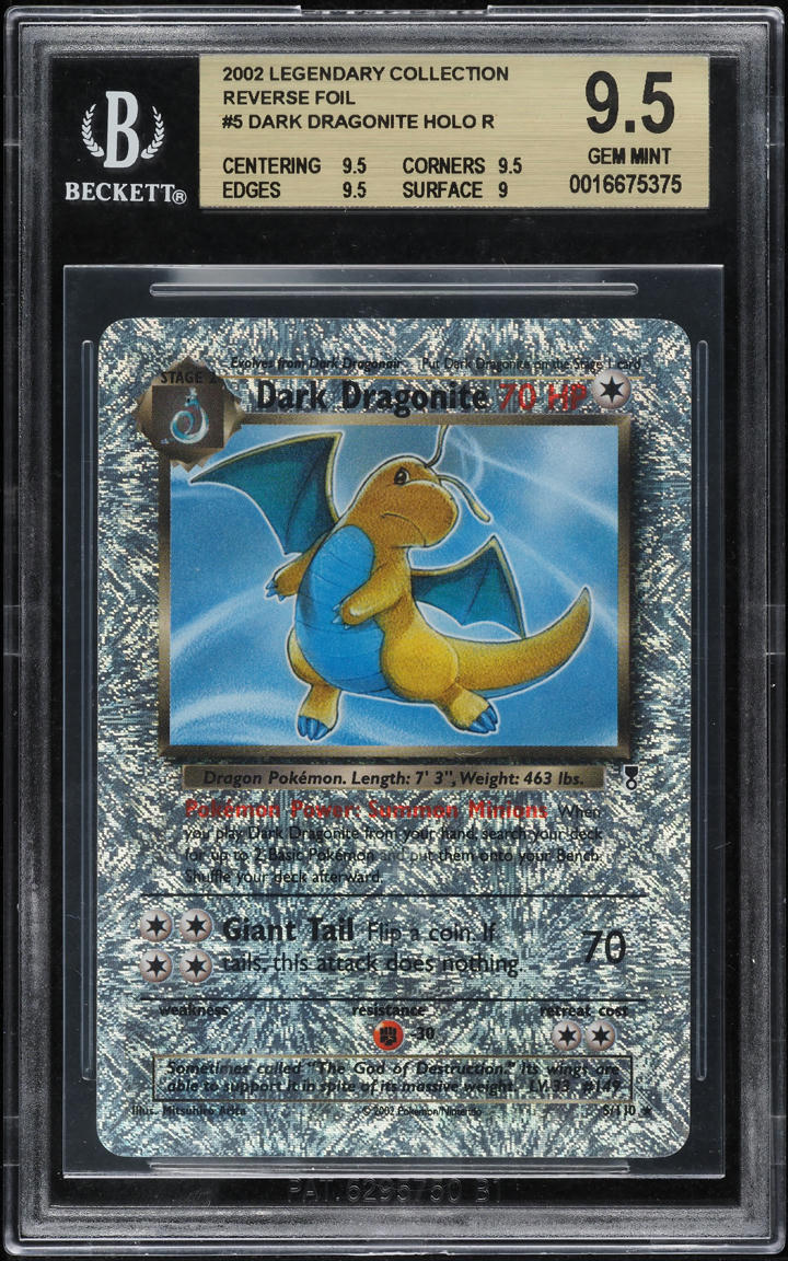 2002 POKEMON LEGENDARY COLLECTION REVERSE HOLO DARK DRAGONITE #5 BGS 9 ...