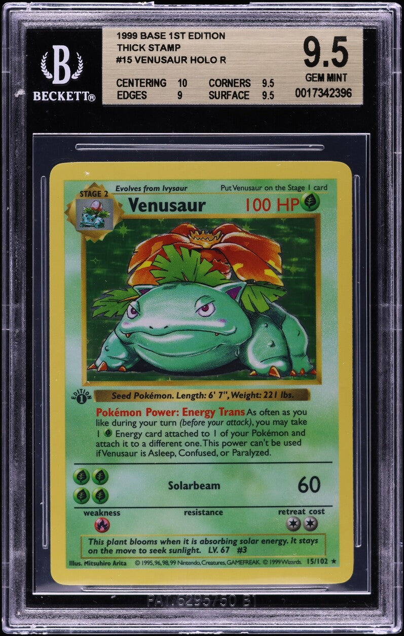 1999 POKEMON BASE SET SHADOWLESS 1ST EDITION HOLO VENUSAUR #15 BGS 9.5 ...