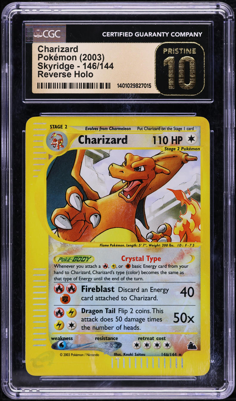 2003 POKEMON SKYRIDGE REVERSE HOLO CRYSTAL CHARIZARD #146 CGC 10 PRIST ...