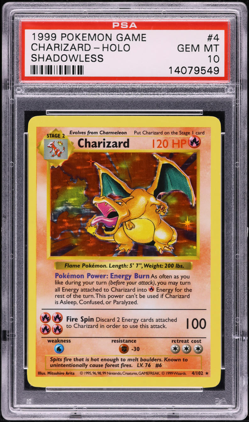 1999 POKEMON BASE SET SHADOWLESS HOLO CHARIZARD #4 PSA 10 GEM MINT ...