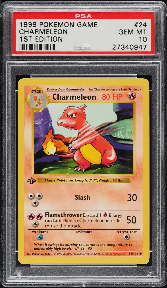 1999 POKEMON BASE SET 1ST EDITION SHADOWLESS CHARMELEON #24 PSA 10 GEM ...
