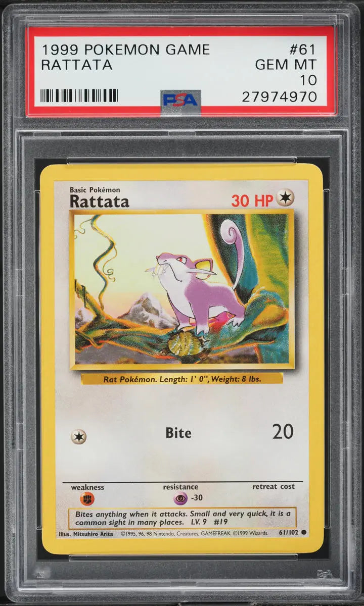 1999 POKEMON BASE SET RATTATA #61 PSA 10 GEM MINT – lowpopping