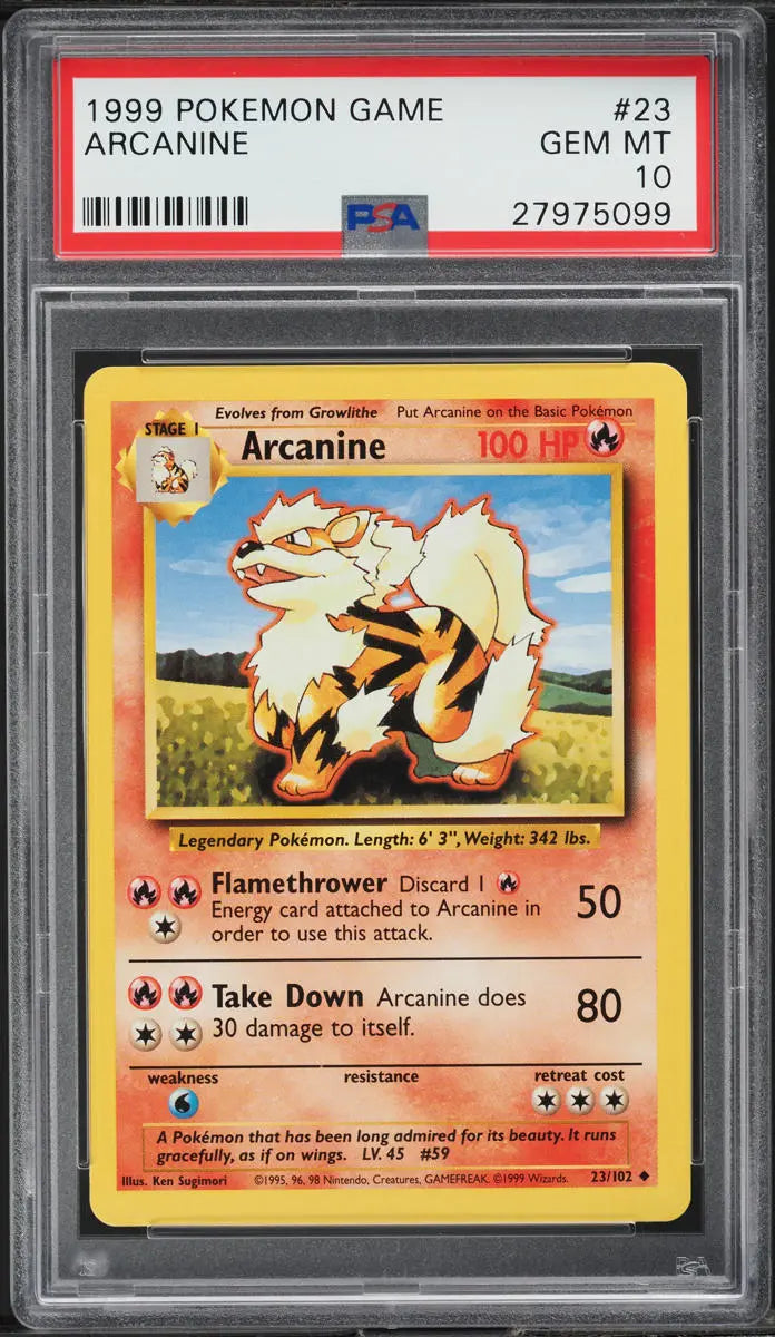 1999 POKEMON BASE SET ARCANINE #23 PSA 10 GEM MINT – lowpopping