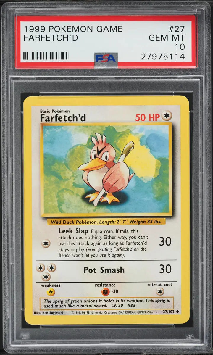 1999 POKEMON BASE SET FARFETCH'D #27 PSA 10 GEM MINT – lowpopping
