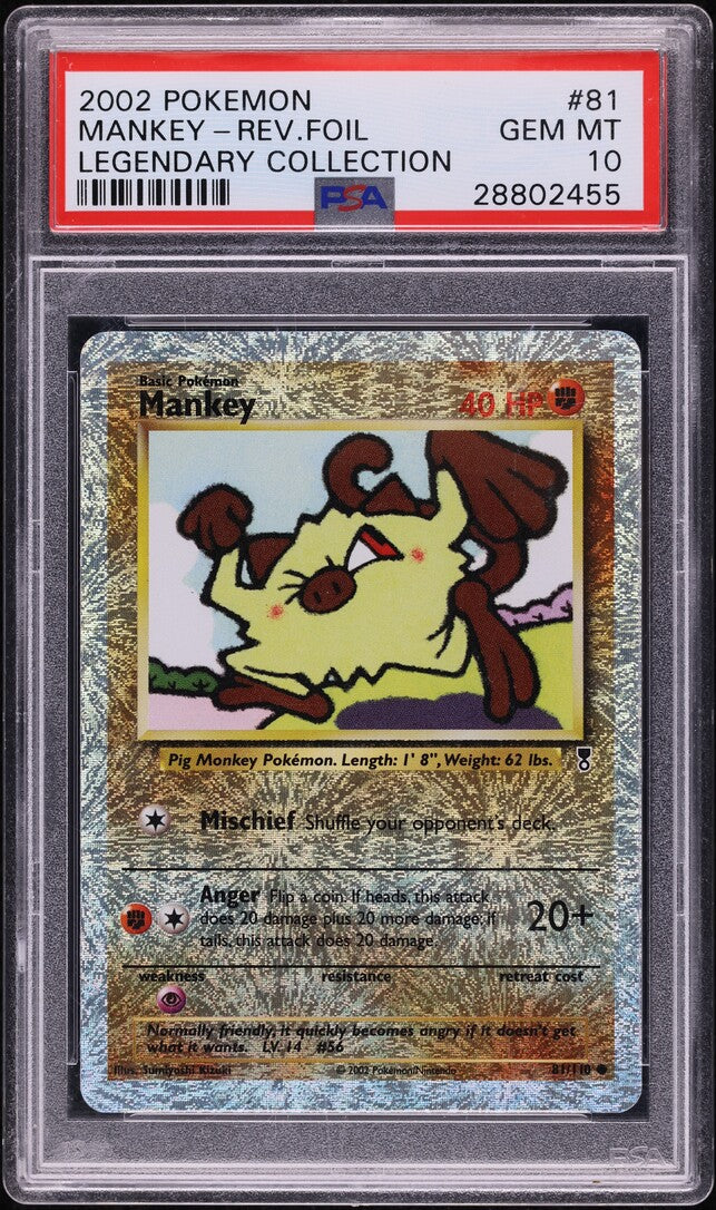 2002 POKEMON LEGENDARY COLLECTION REVERSE HOLO MANKEY #81 PSA 10 GEM M ...