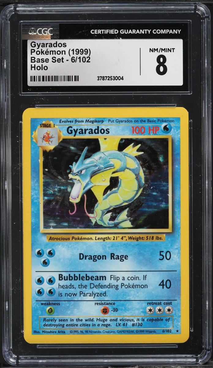 1999 POKEMON BASE SET HOLO GYARADOS #6 CGC 8 NM-MT – lowpopping