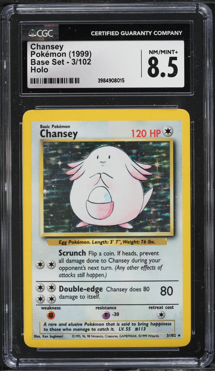 1999 POKEMON BASE SET HOLO CHANSEY #3 CGC 8.5 NM-MT+ – lowpopping