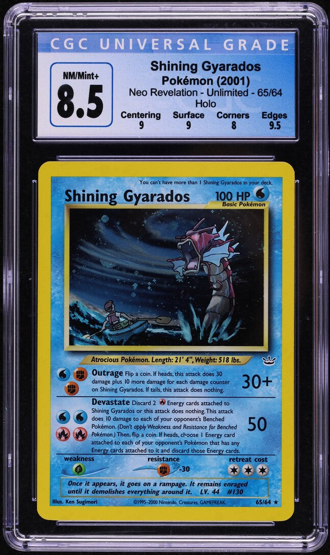 2001 POKEMON NEO REVELATION HOLO SHINING GYARADOS #65 CGC 8.5 NM-MT+ – lowpopping