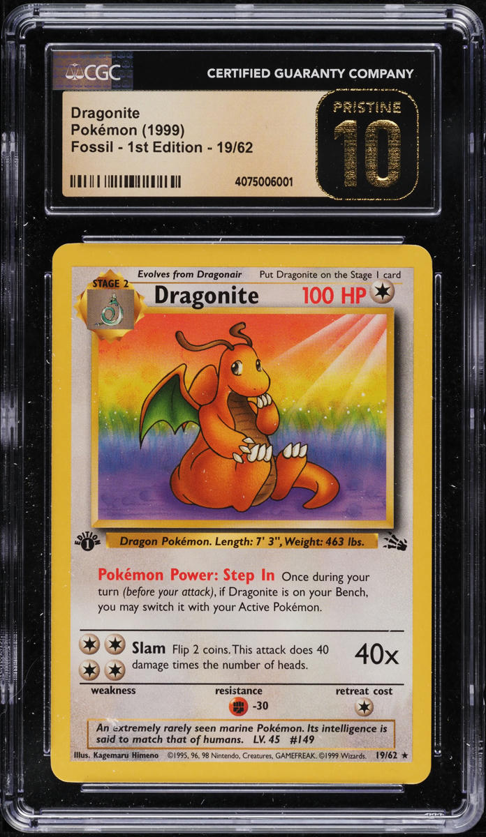 1999 POKEMON FOSSIL 1ST EDITION DRAGONITE #19 CGC 10 PRISTINE – lowpopping