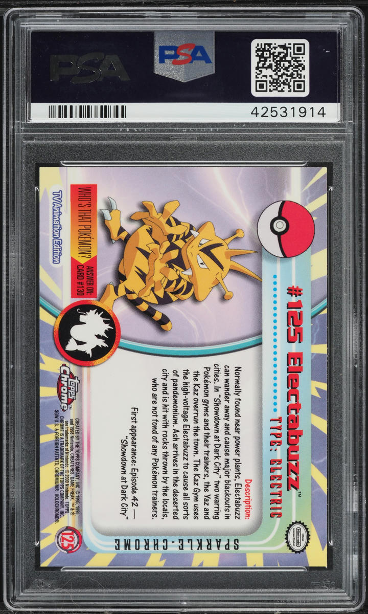 2000 TOPPS CHROME POKEMON SERIES 2 SPARKLE ELECTABUZZ #125 PSA 10 GEM – lowpopping