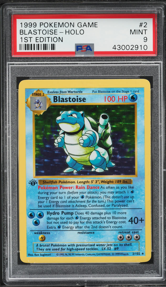 1999 POKEMON BASE SET SHADOWLESS 1ST EDITION HOLO BLASTOISE #2 PSA 9 M ...