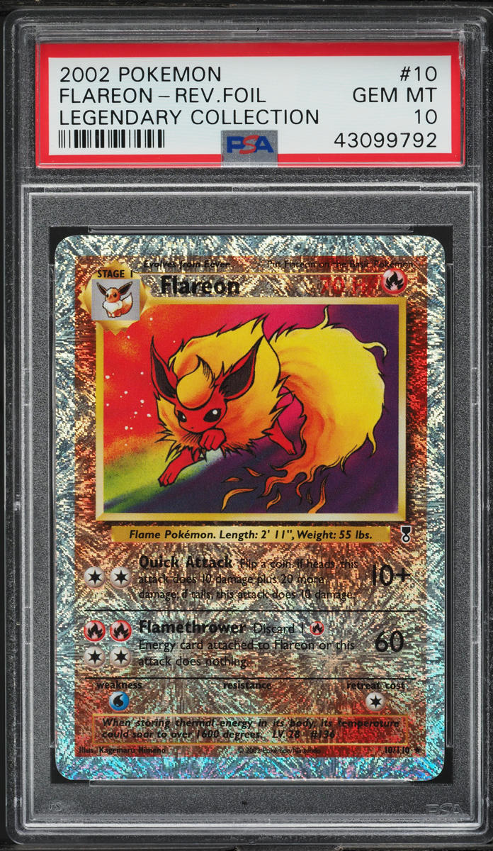 2002 POKEMON LEGENDARY COLLECTION REVERSE HOLO FLAREON #10 PSA 10 GEM ...