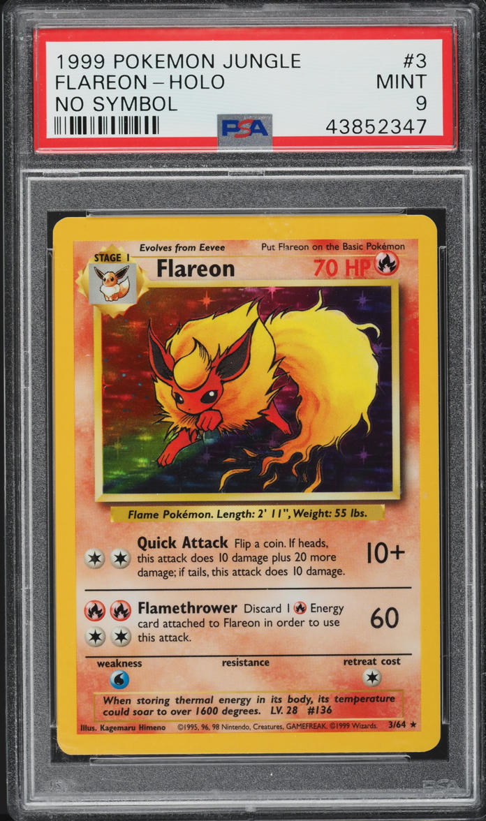 1999 POKEMON JUNGLE NO SYMBOL HOLO FLAREON #3 PSA 9 MINT – lowpopping
