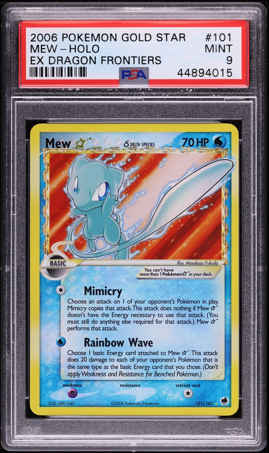 2006 POKEMON EX DRAGON FRONTIERS HOLO MEW GOLD STAR #101 PSA 9 MINT ...