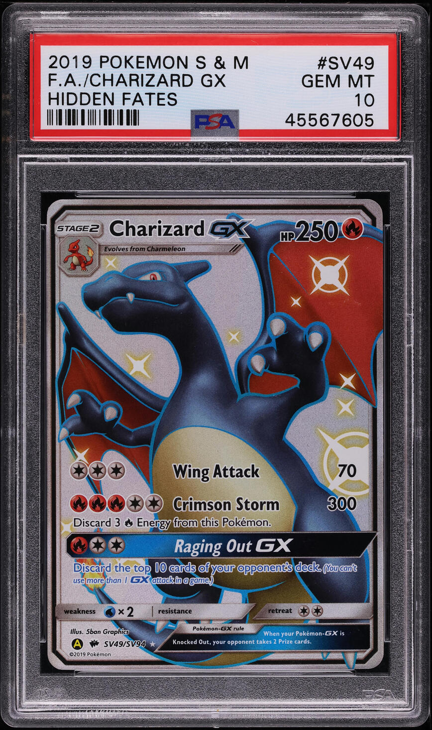 2019 POKEMON SUN & MOON HIDDEN FATES SHINY CHARIZARD GX #SV49 PSA 10 G ...