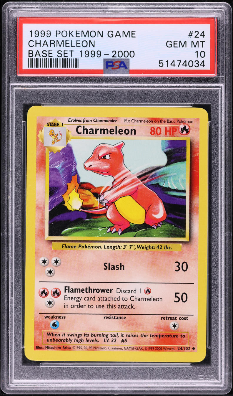 1999-2000 POKEMON BASE SET CHARMELEON #24 PSA 10 GEM MINT – lowpopping