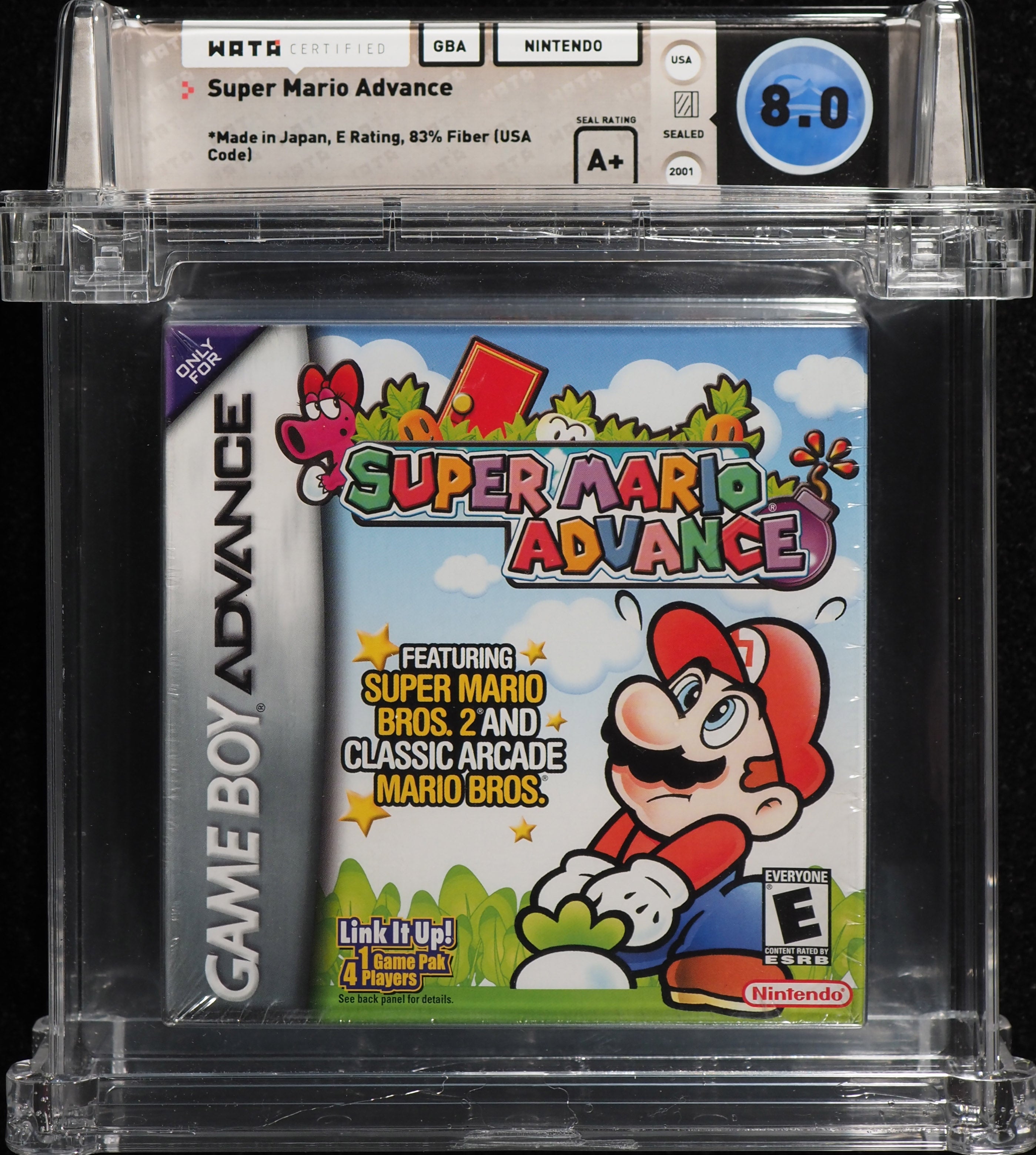 2001 SUPER MARIO ADVANCE NINTENDO GAME BOY ADVANCE GBA WATA 8.0 A+ SEA ...