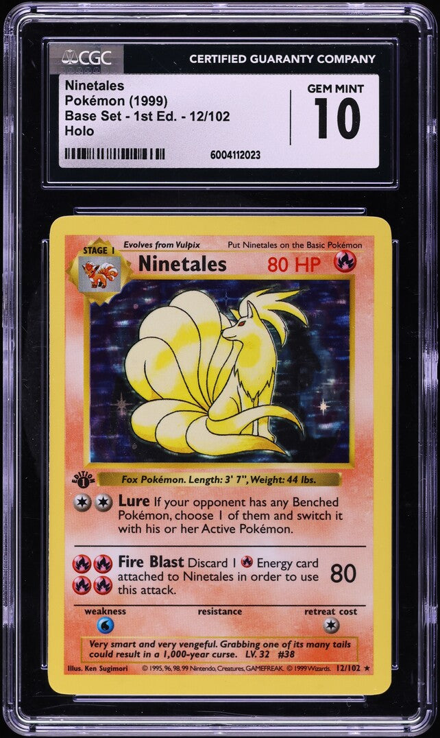 1999 POKEMON BASE SET SHADOWLESS 1ST EDITION HOLO NINETALES #12 CGC 10 ...