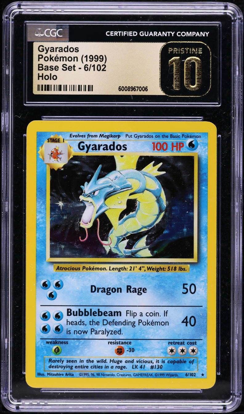 1999 POKEMON BASE SET HOLO GYARADOS #6 CGC 10 PRISTINE – lowpopping