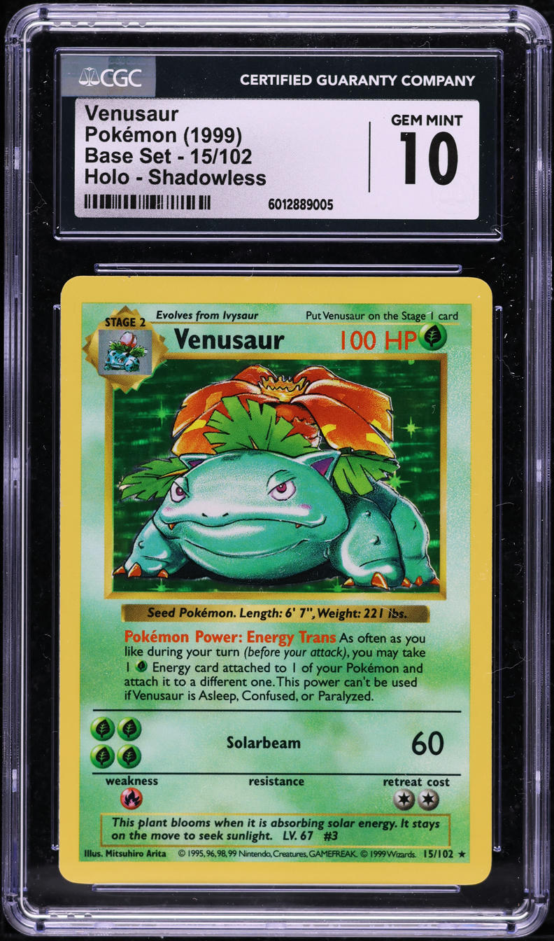 1999 POKEMON BASE SET SHADOWLESS HOLO VENUSAUR #15 CGC 10 GEM MINT ...