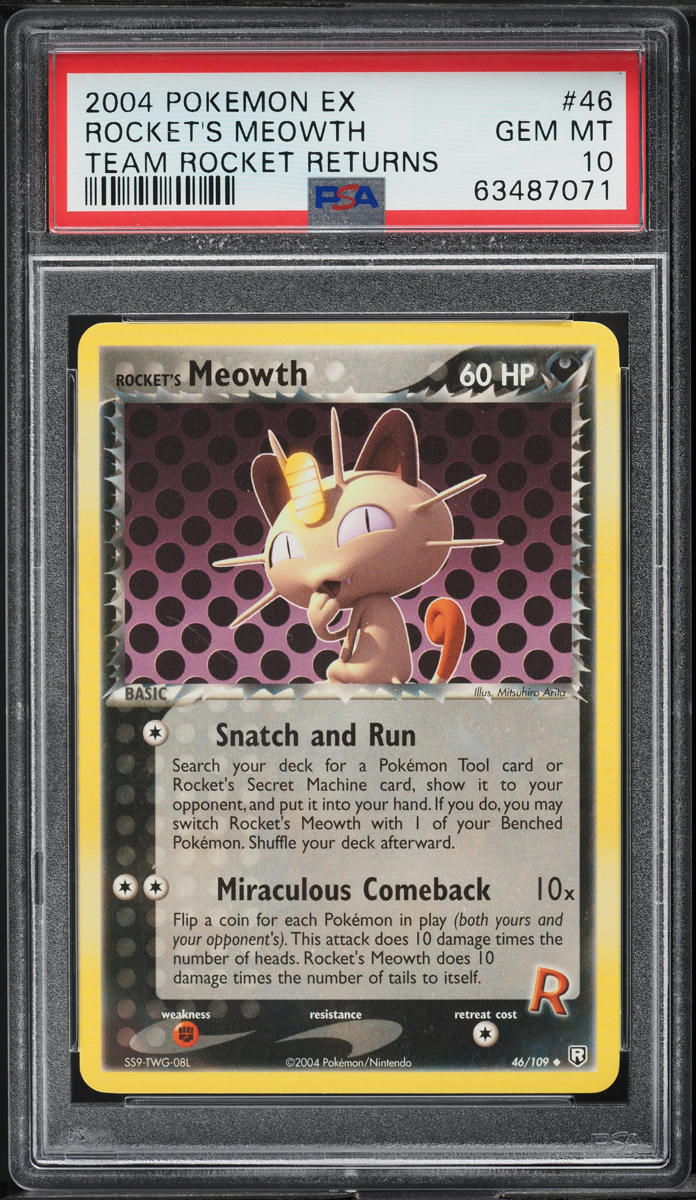2004 POKEMON EX TEAM ROCKET RETURNS ROCKET'S MEOWTH #46 PSA 10 GEM MIN ...