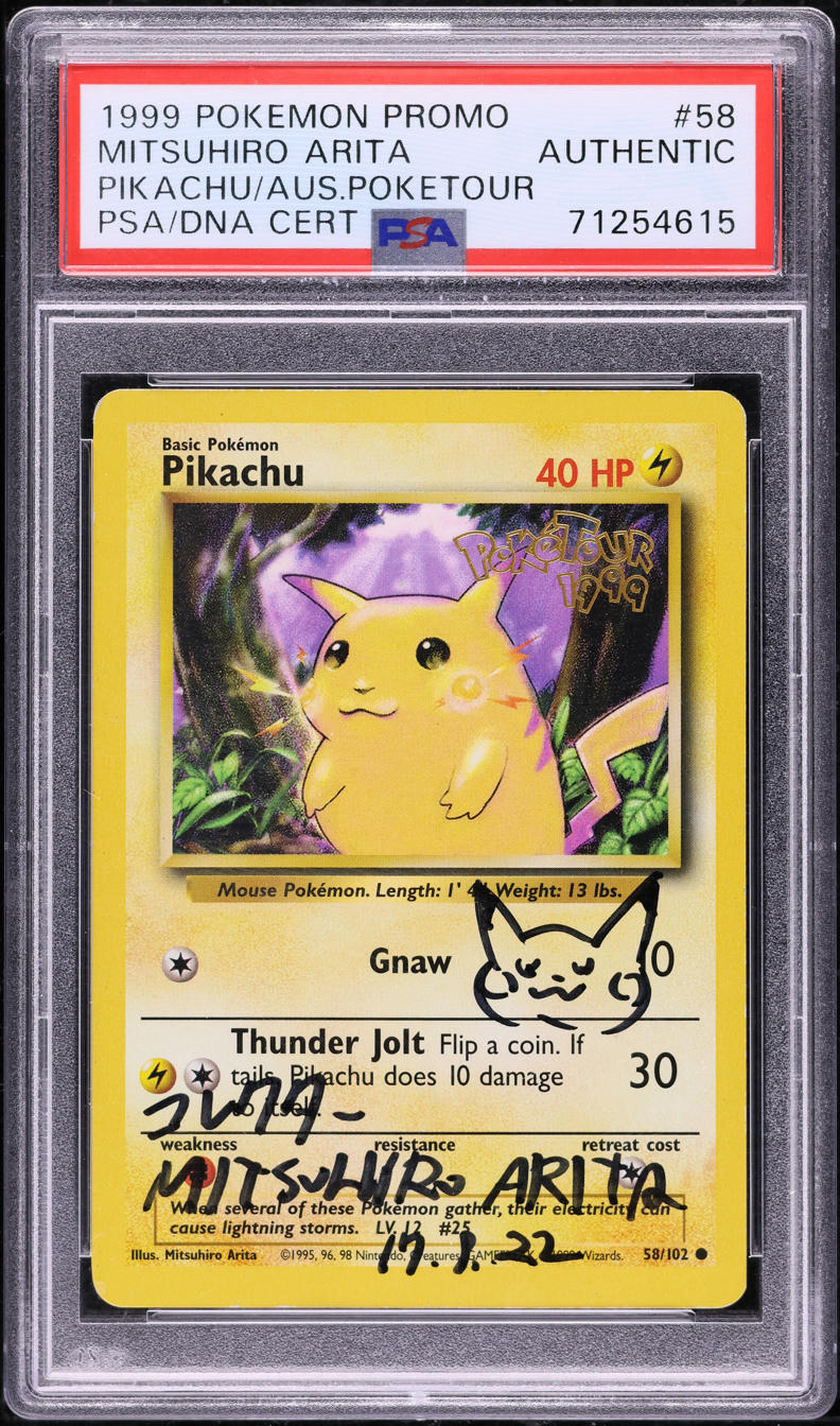 1999 POKEMON BASE SET POKETOUR PIKACHU #58 ARITA AUTO PSA AUTHENTIC ...