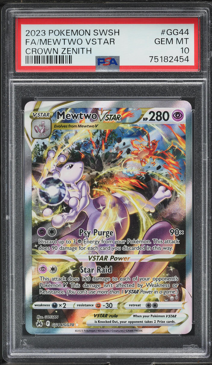 2023 POKEMON SWSH CROWN ZENITH FULL ART MEWTWO VSTAR #GG44 PSA 10 GEM ...