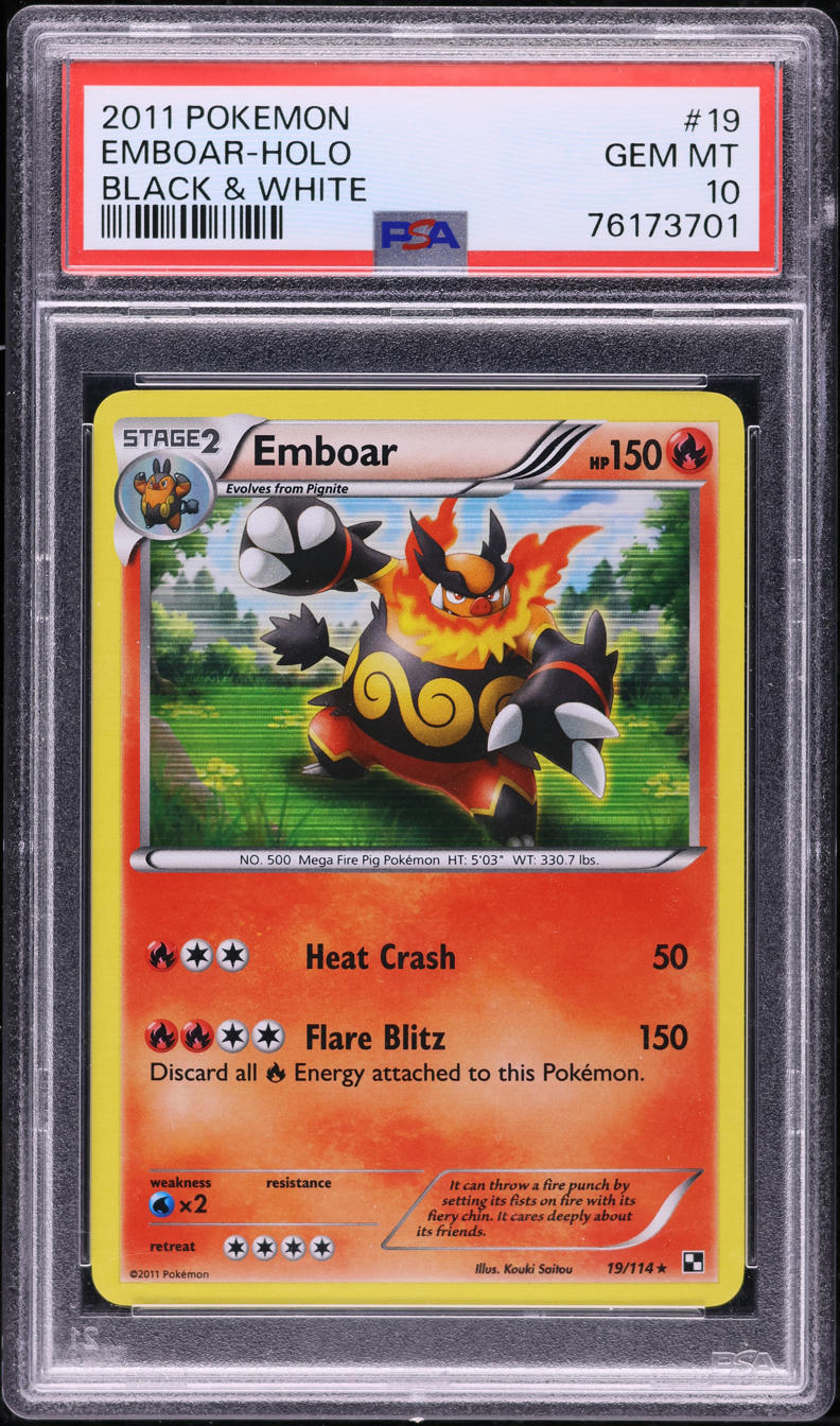 2011 POKEMON BLACK & WHITE HOLO EMBOAR #19 PSA 10 *POP 9* – lowpopping