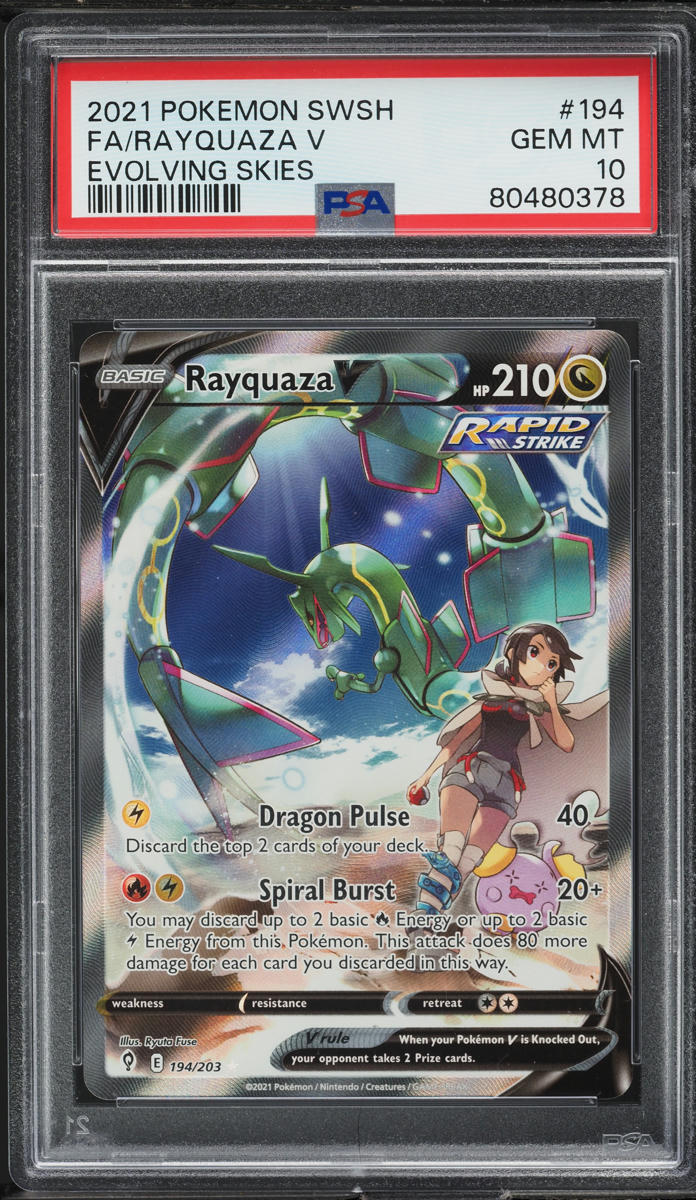 2021 POKEMON SWSH EVOLVING SKIES ALT ART RAYQUAZA V #194 PSA 10 GEM MI ...