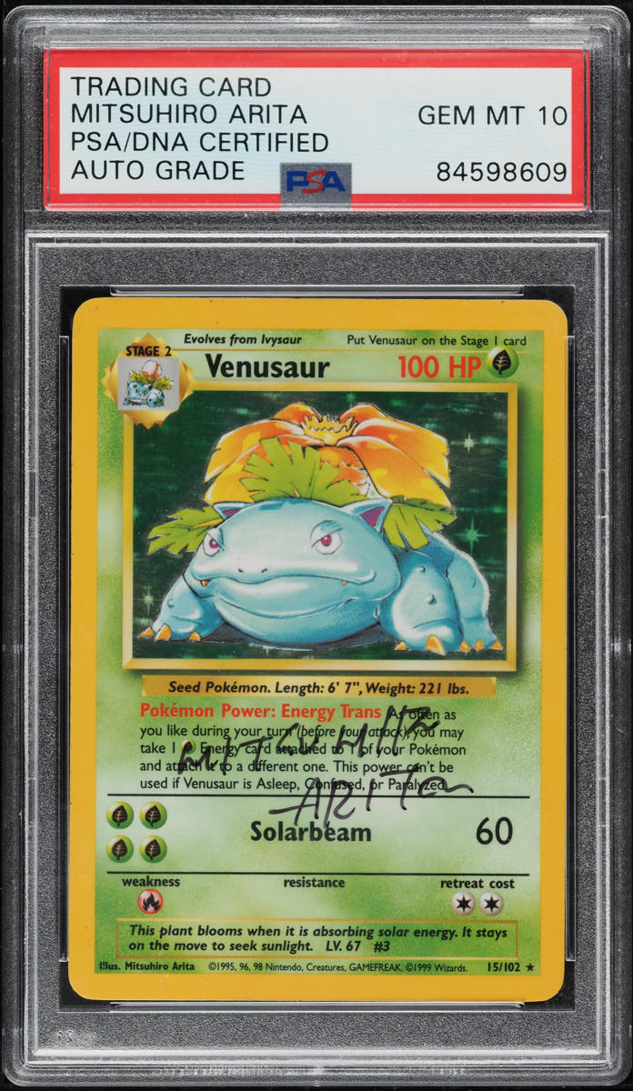 1999 POKEMON BASE SET HOLO VENUSAUR #15 ARITA AUTO 10 PSA AUTHENTIC ...