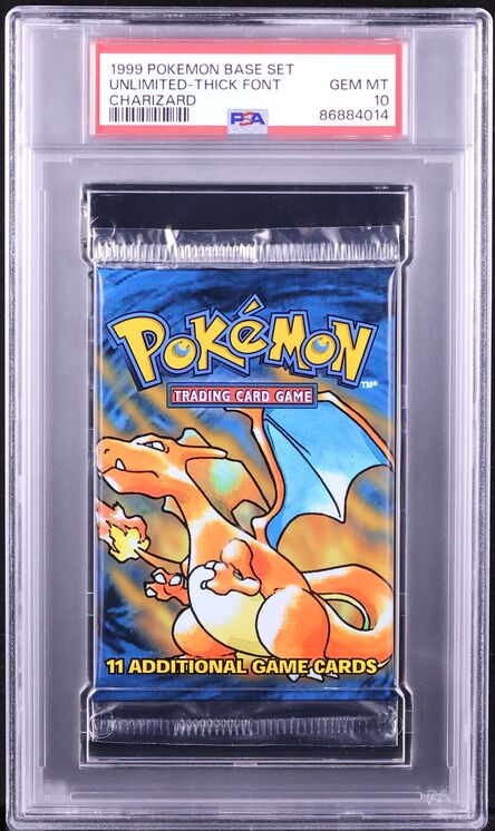 1999 POKEMON BASE SET THICK FONT CHARIZARD BOOSTER PACK PSA 10 – lowpopping