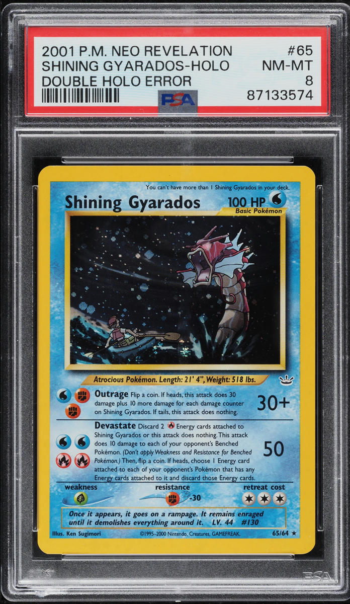2001 POKEMON NEO REVELATION DOUBLE HOLO ERROR SHINING GYARADOS #65 PSA – lowpopping