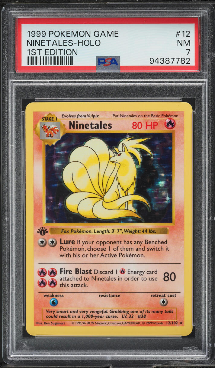1999 POKEMON BASE SET SHADOWLESS 1ST EDITION HOLO NINETALES #12 PSA 7 ...