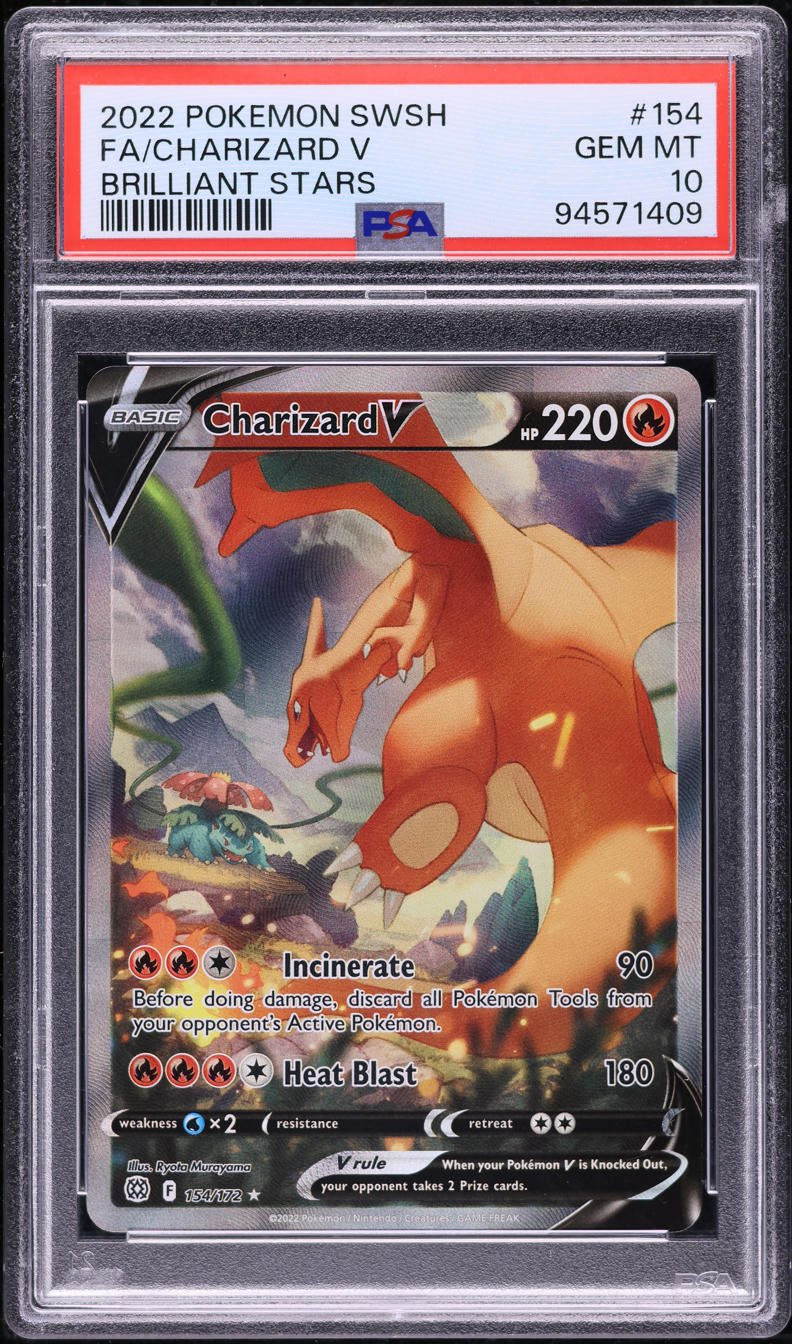 2022 POKEMON SWSH BRILLIANT STARS FULL ART CHARIZARD V #154 PSA 10 GEM ...