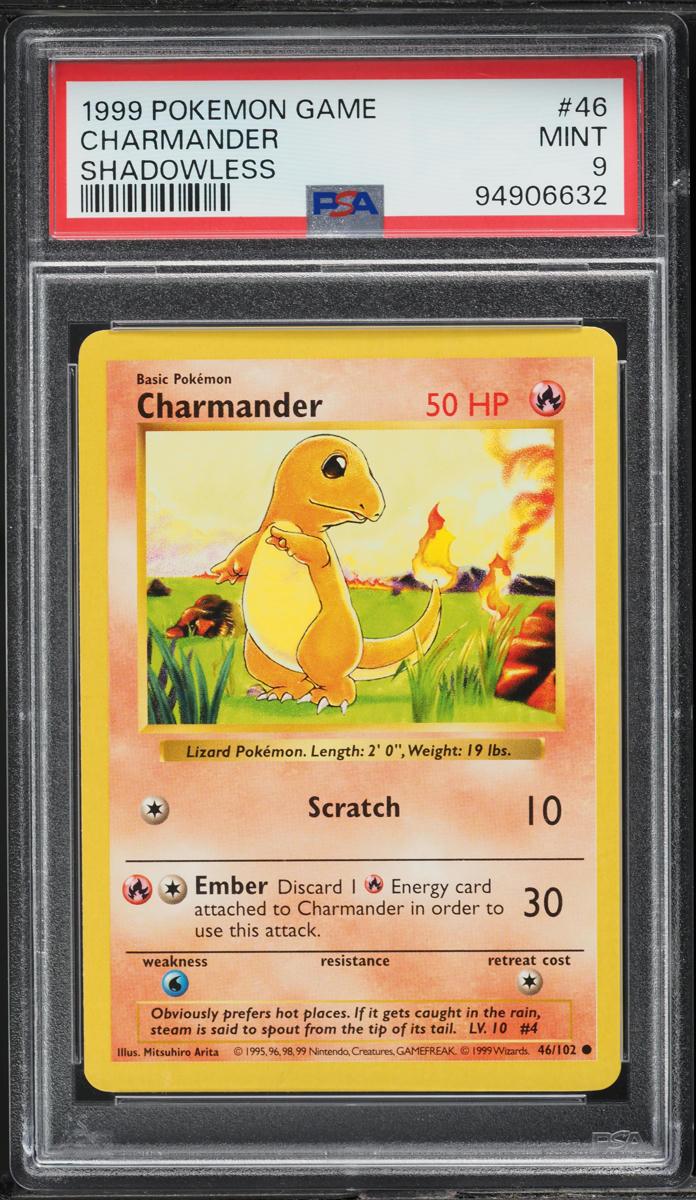 1999 POKEMON BASE SET SHADOWLESS CHARMANDER #46 PSA 9 MINT – lowpopping