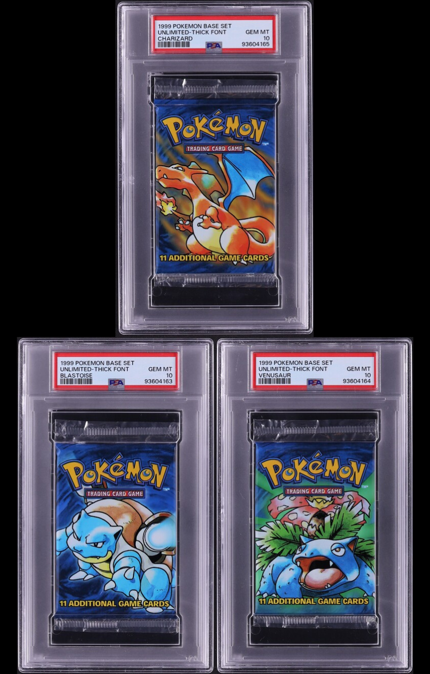 1999 POKEMON BASE SET BLASTOISE CHARIZARD VENUSAUR THICK FONT BOOSTER ...